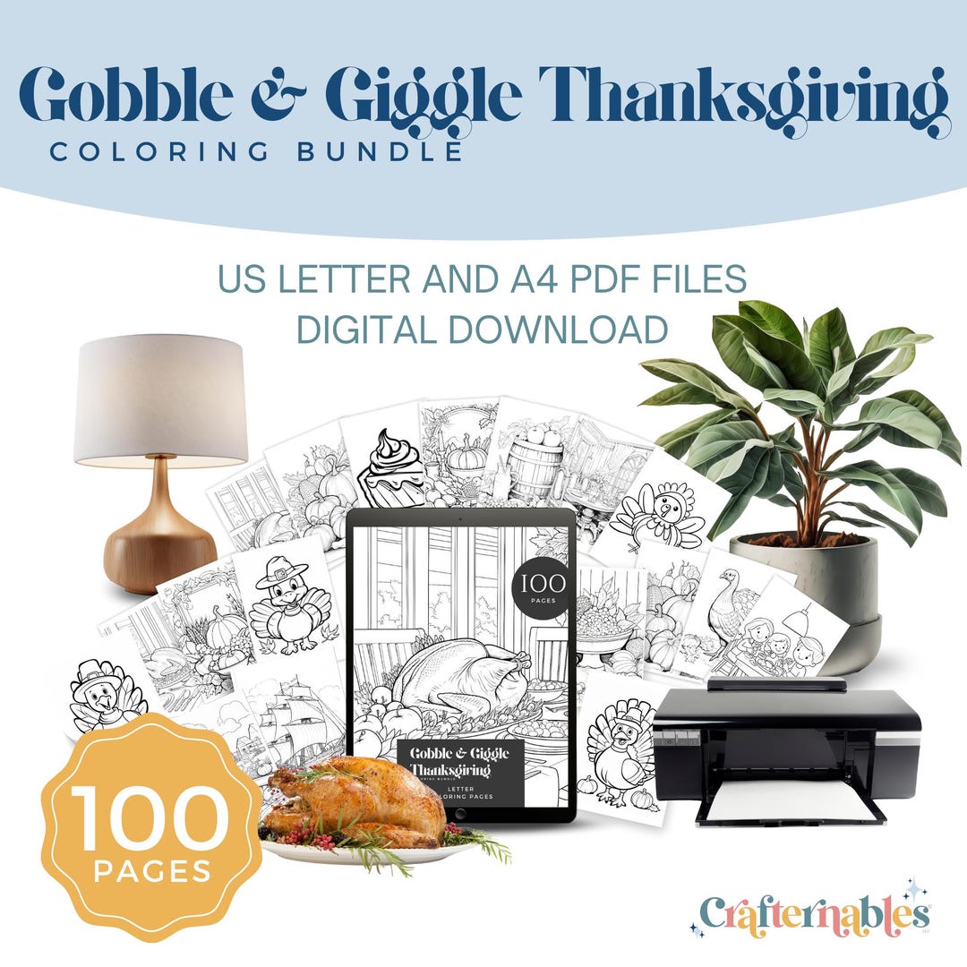 100 Page Gobble & Giggle Thanksgiving Coloring Bundle, Instant Download ...