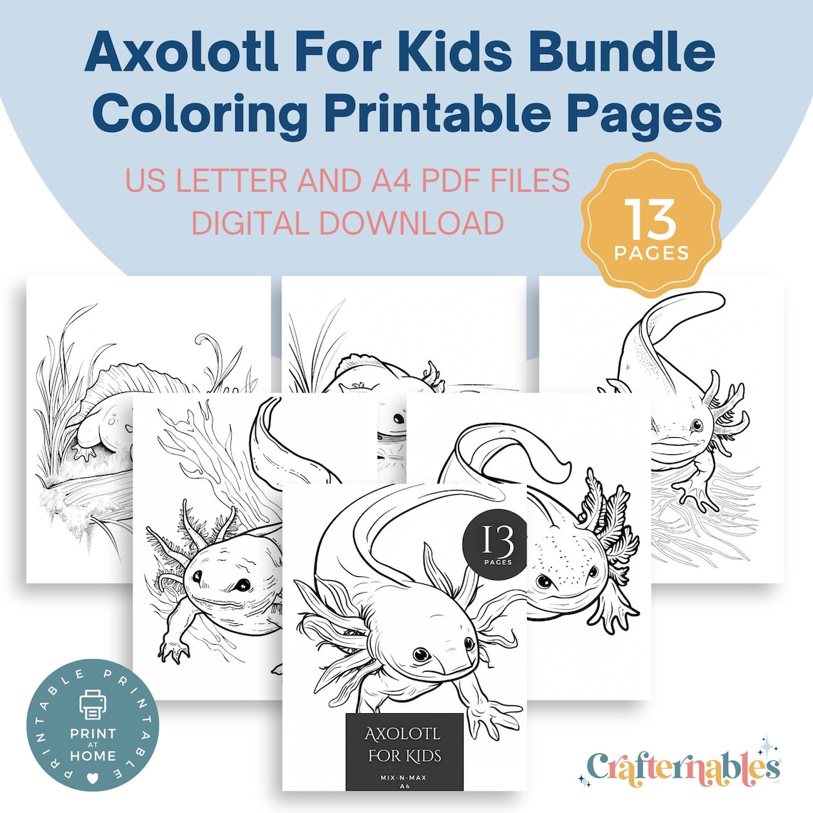 Axolotl Coloring Pages for Kids: 13 Educational Activity Sheets ...