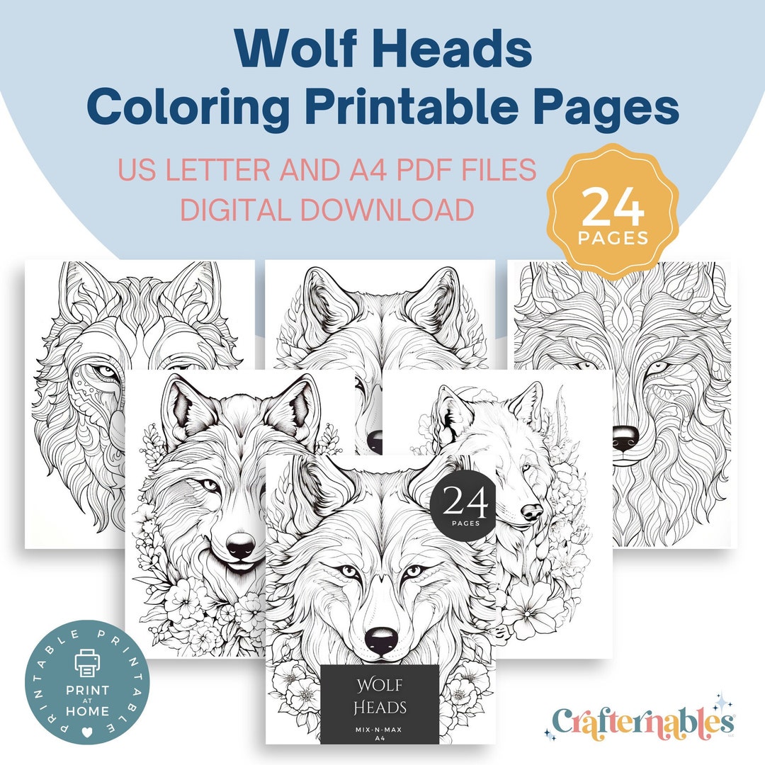 De-stress With Nature: 24 Wolf Head Coloring Pages! - Mindfulness and ...