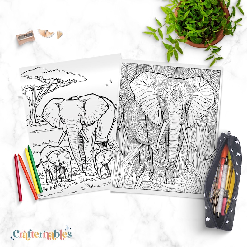 African Elephant Coloring Pages | Wildlife Art, Safari Animals (PDF) - Etsy