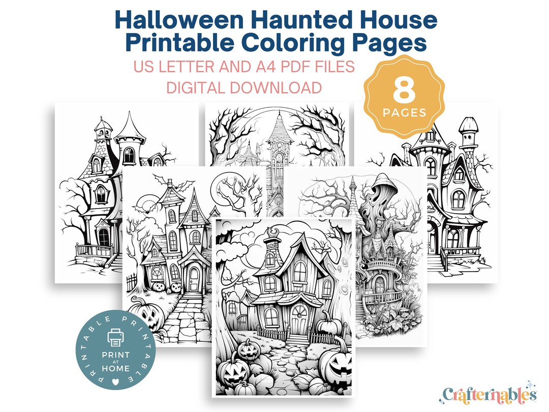 Haunted House Halloween Coloring Pages: Spooky Fun (PDF Printable) - Etsy