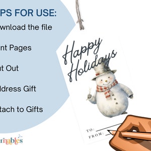 Snowman Happy Holiday Gift Tags - Set of 10 Printable Tags for Presents ...