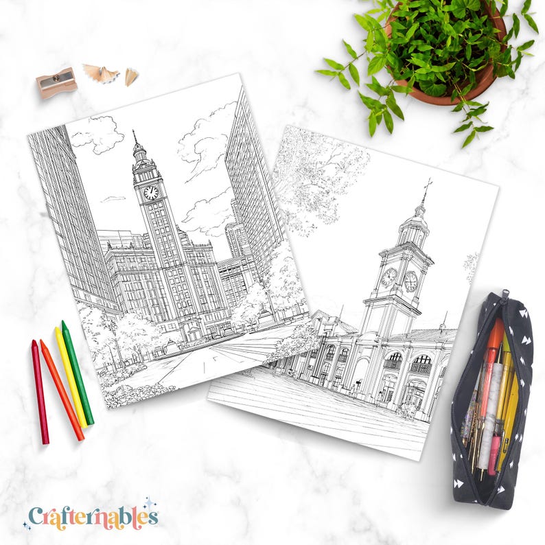 Clock Towers & Town Squares Coloring Pages | Printable Historic ...