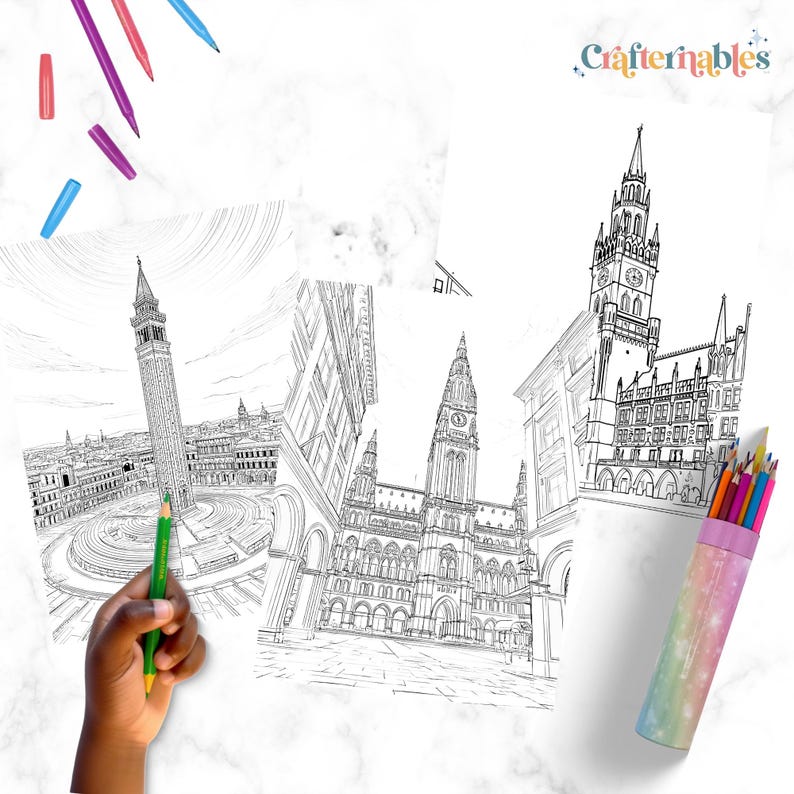Clock Towers & Town Squares Coloring Pages | Printable Historic ...