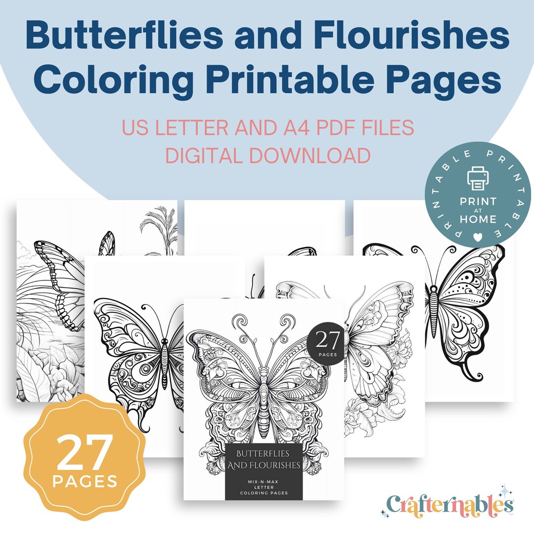 Flourish and Flutter Coloring Bundle Digital Prints for All Ages ...