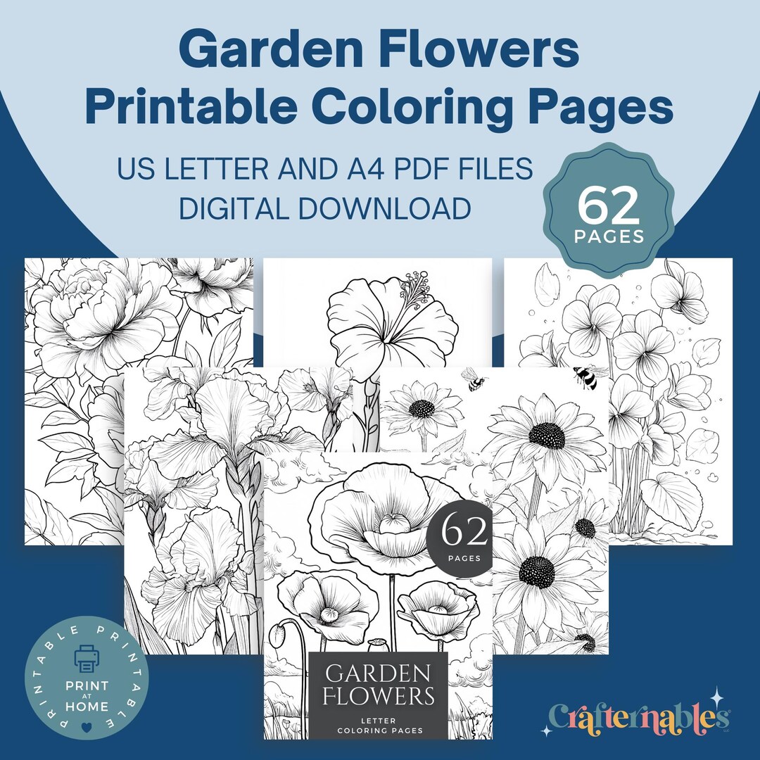 62 Garden Flower Coloring Pages | Floral Art, Roses, Lilies (PDF ...