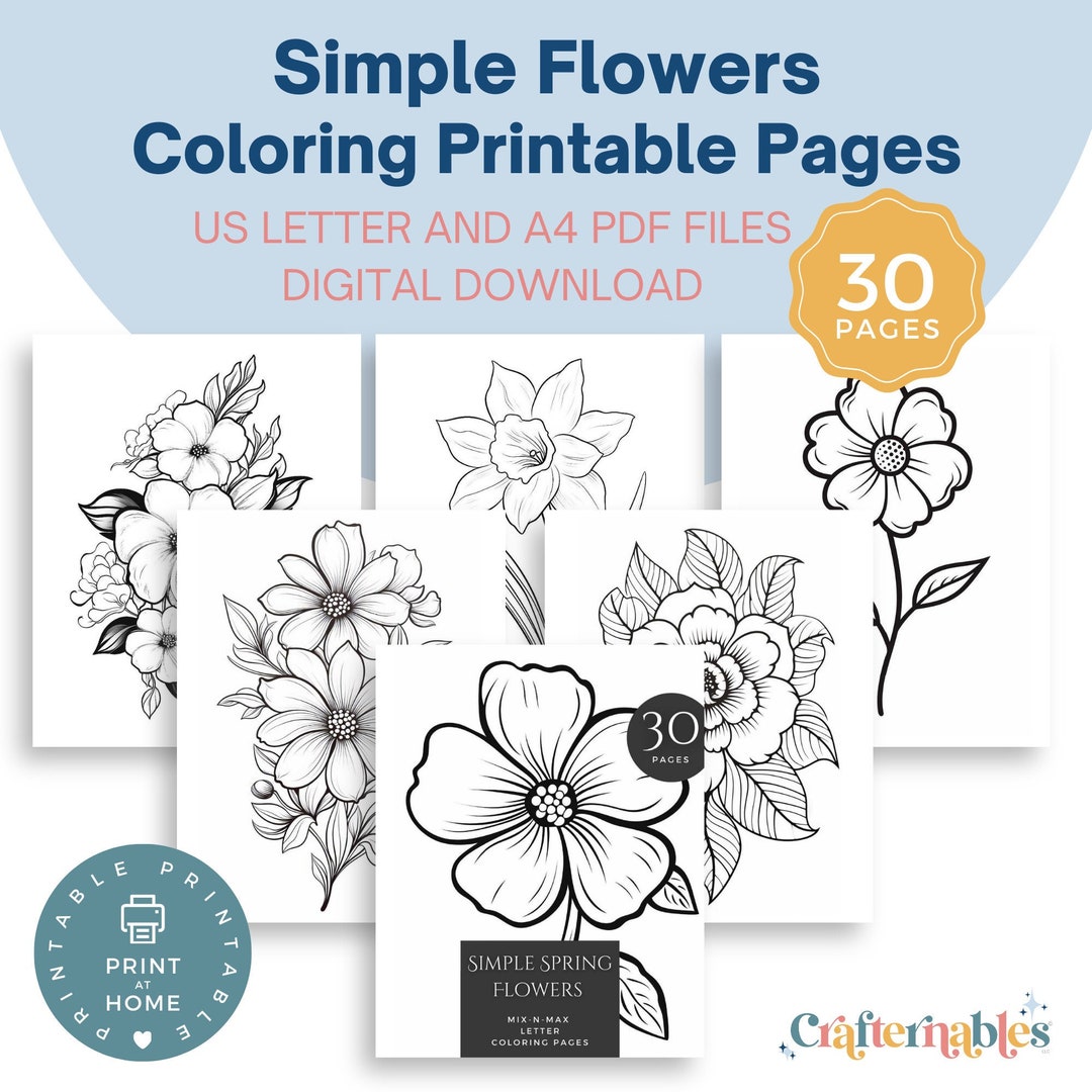 Kid-friendly Flower Coloring Pages Instant Digital Download for ...