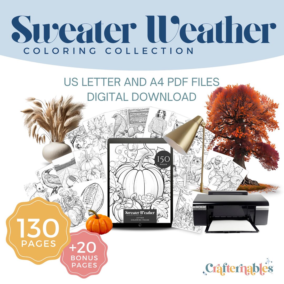 Sweater Weather 150 Coloring Page Bundle, Autumn Instant Download ...