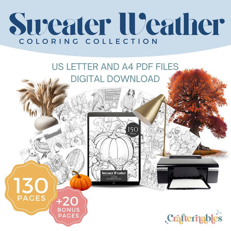Sweater Weather 150 Coloring Page Bundle, Autumn Instant Download ...