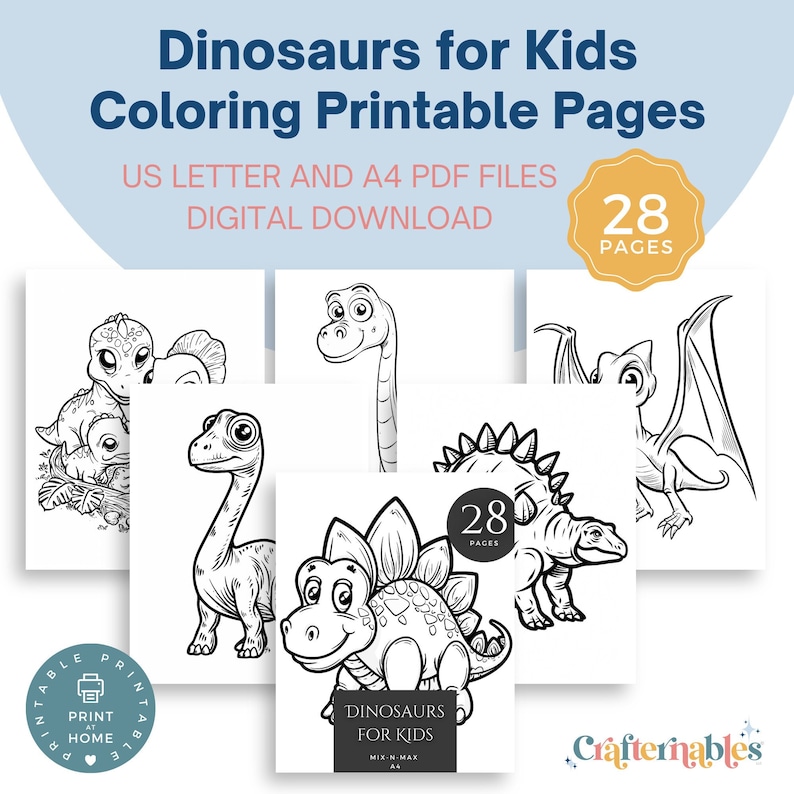 28 Friendly Dinosaur Coloring Pages for Kids! Educational Activity ...