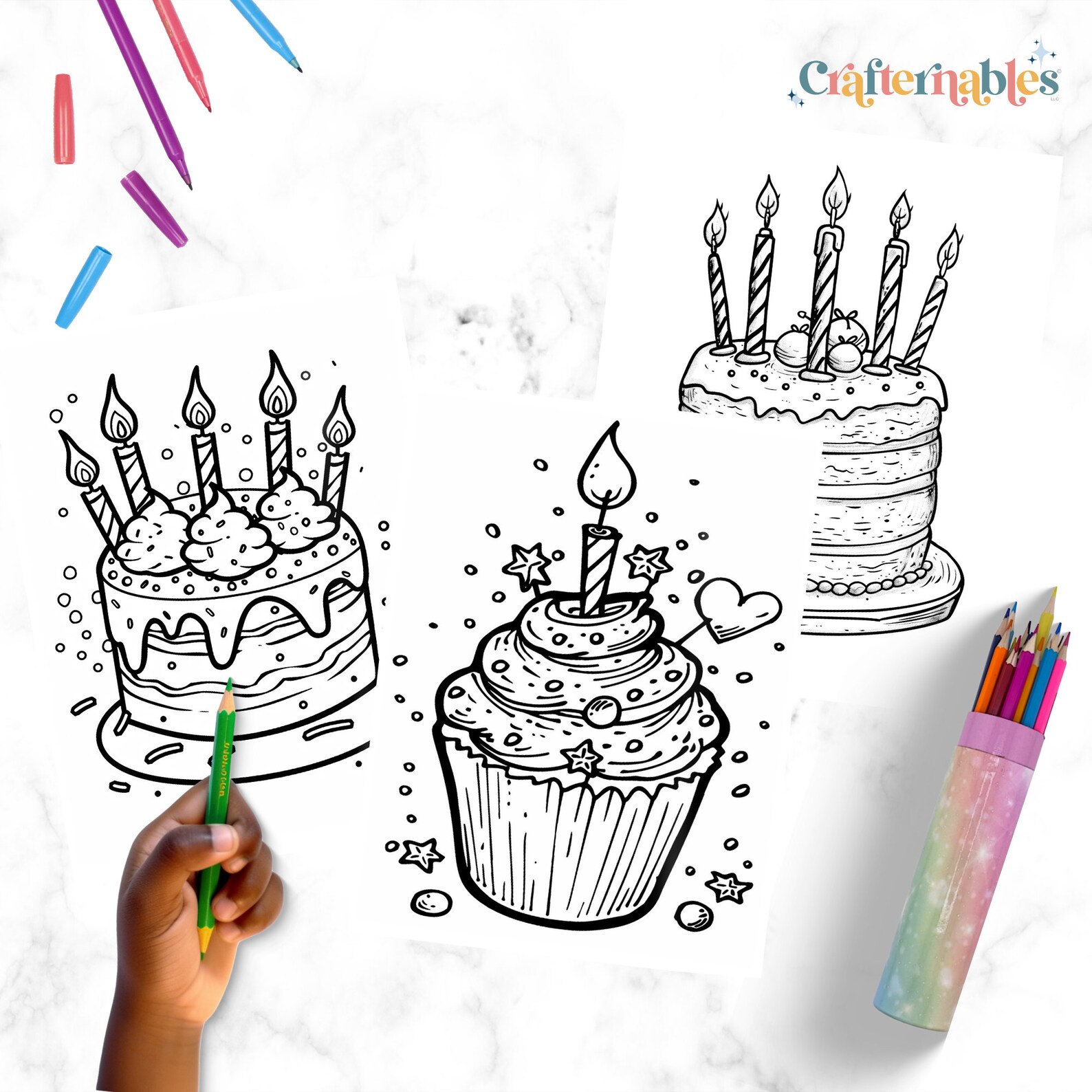 Celebrate Birthdays 20 Cake & Cupcake Coloring Pages for Kids Activity ...