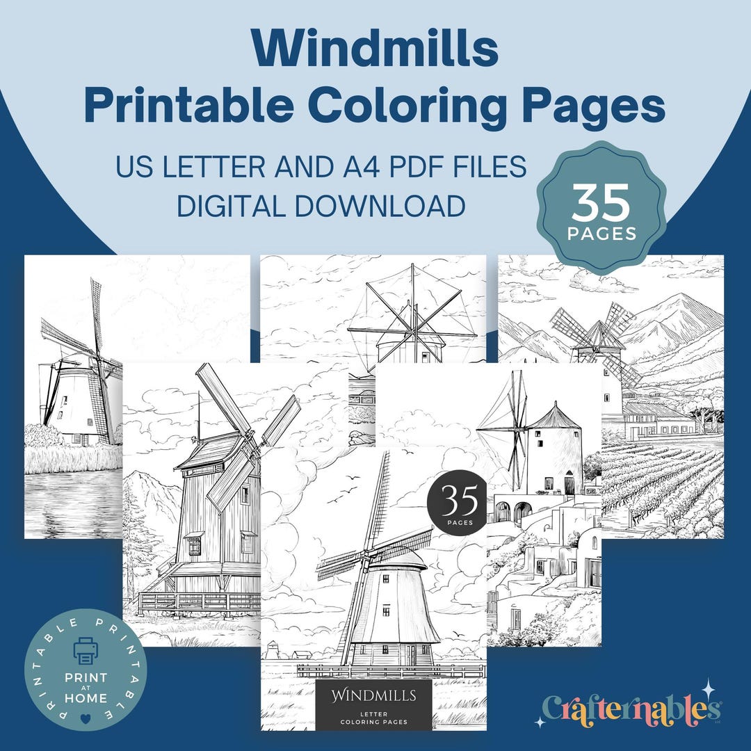 Windmills Coloring Pages | Printable Historic Windmill Designs | A4 ...