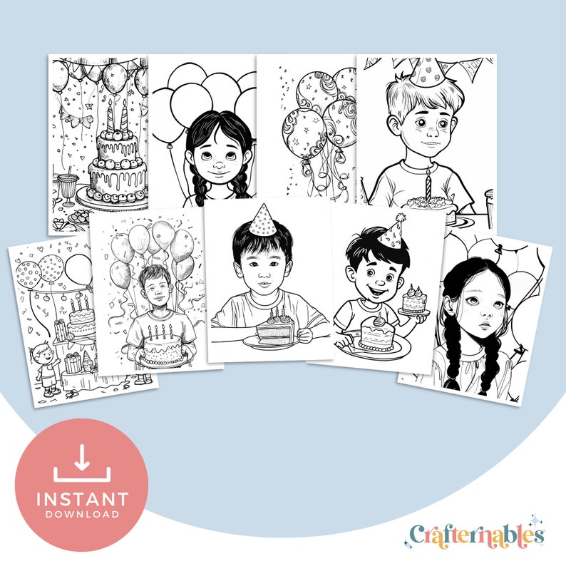 56 Birthday Party Coloring Pages! Inclusive Educational Activity Sheets ...