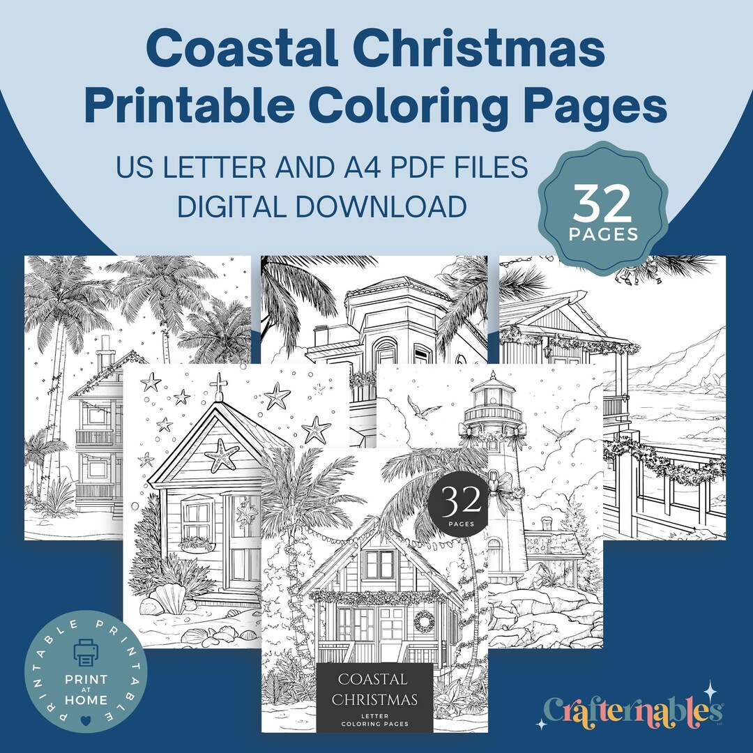 Coastal Christmas House Coloring Pages | Printable Beach Cottages ...