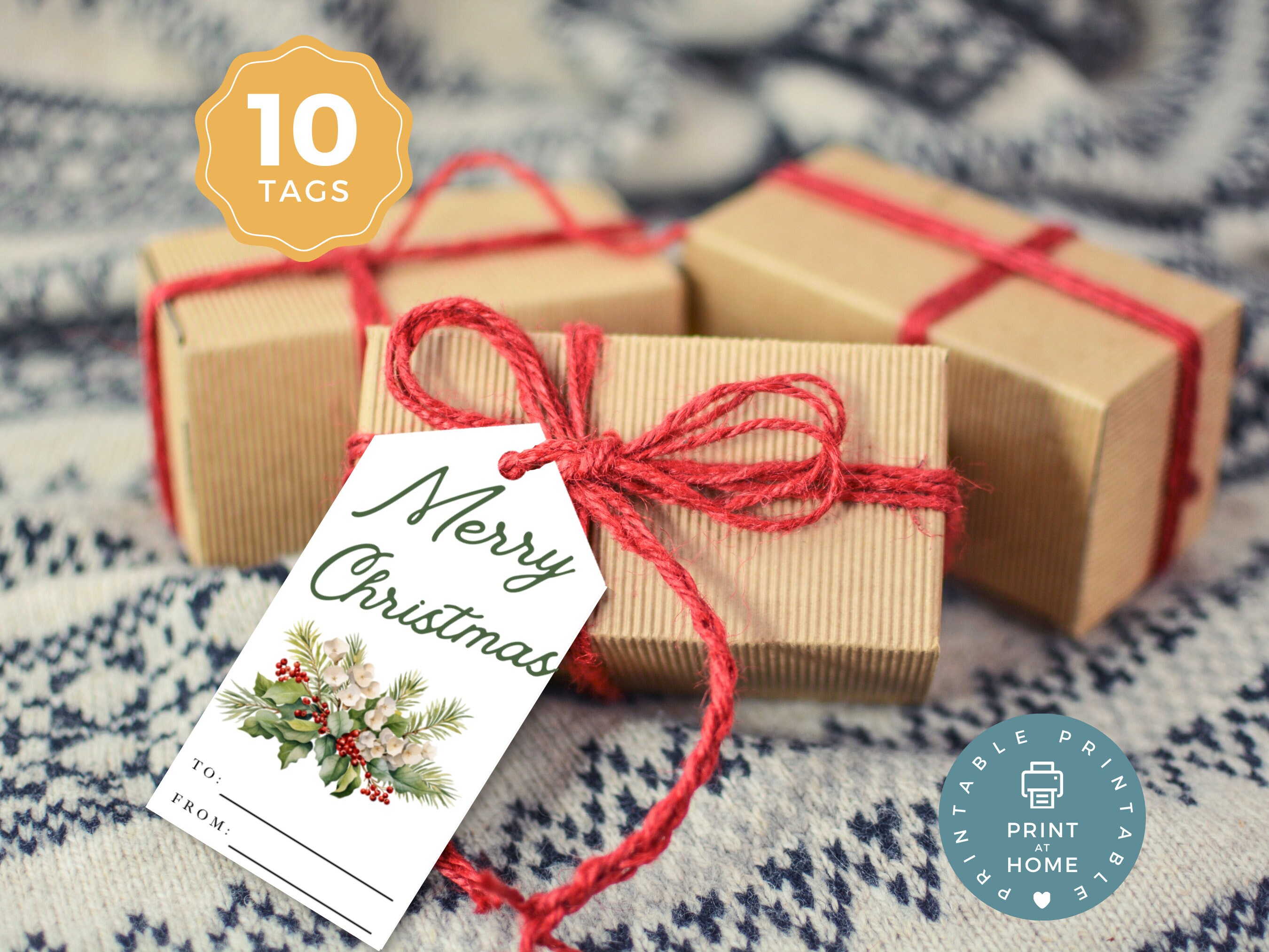 Merry Christmas Gift Tags - 10 Vintage Holly Sprays, Last Minute ...