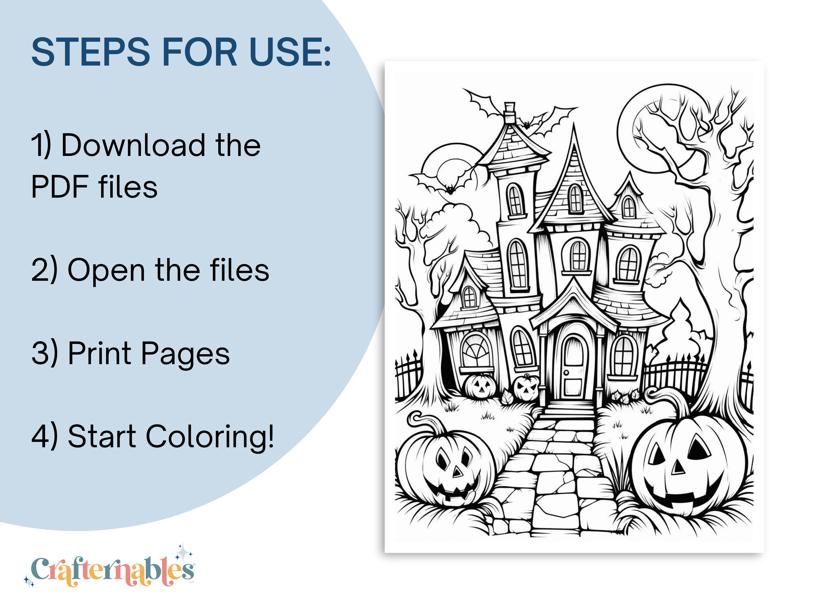 Haunted House Halloween Coloring Pages: Spooky Fun (PDF Printable) - Etsy