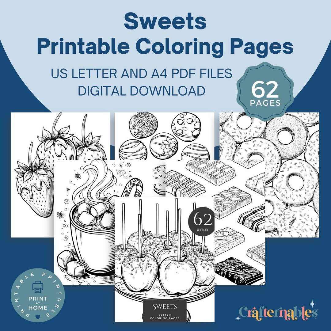 Dessert Coloring Pages: Fun Sweet Treats Art (a4/letter PDF Download ...