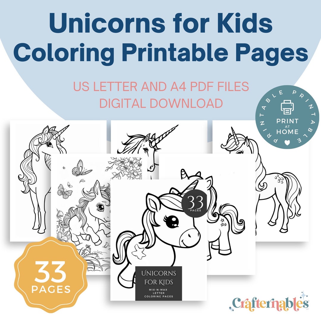 Magical Cartoon Unicorn Coloring Pages for Kids Printable 33 Instant ...