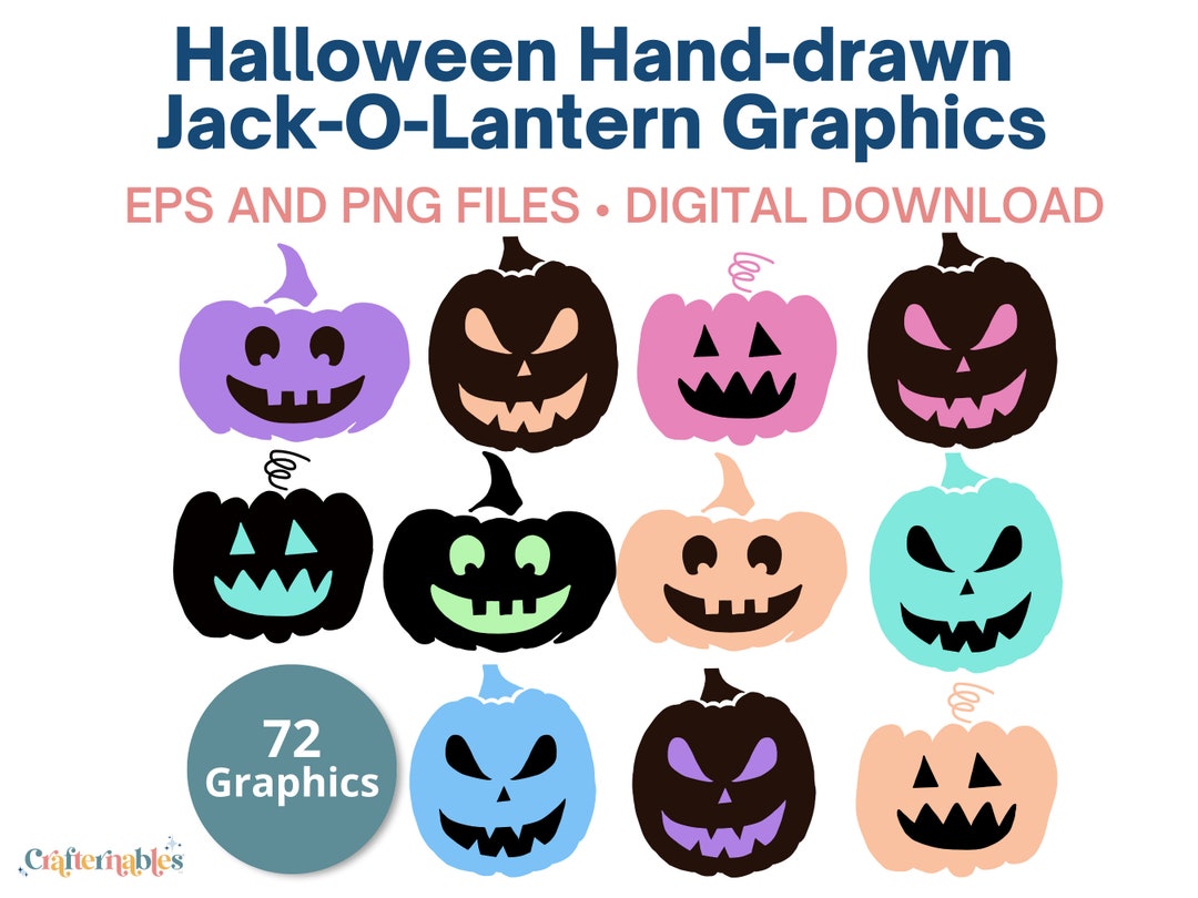 72 Pastel Hand-drawn Jack-o-lantern Clip Art Graphics Bundle - Etsy