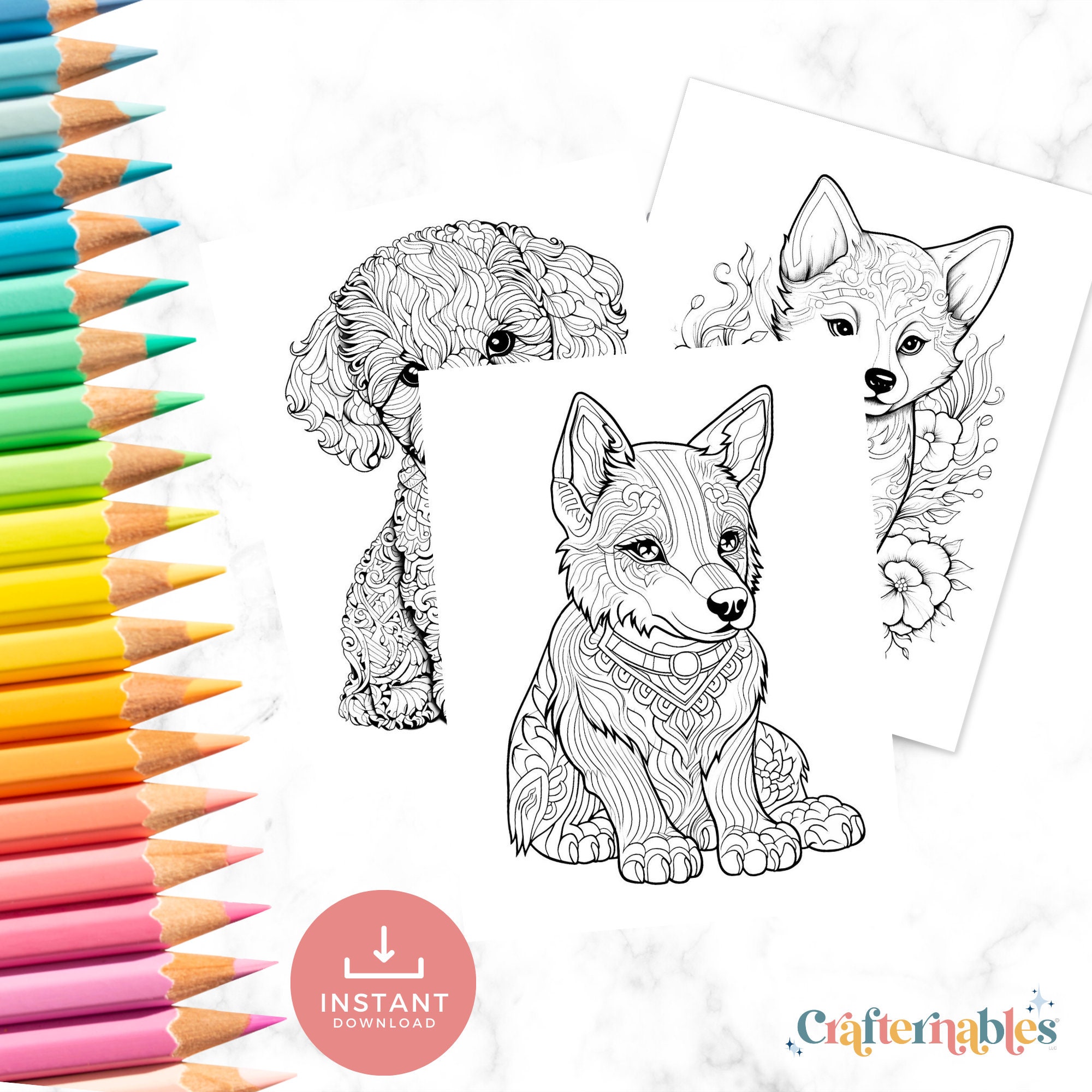 Puppy Mindfulness Coloring Pages: Stress Relief Art Therapy (digital ...
