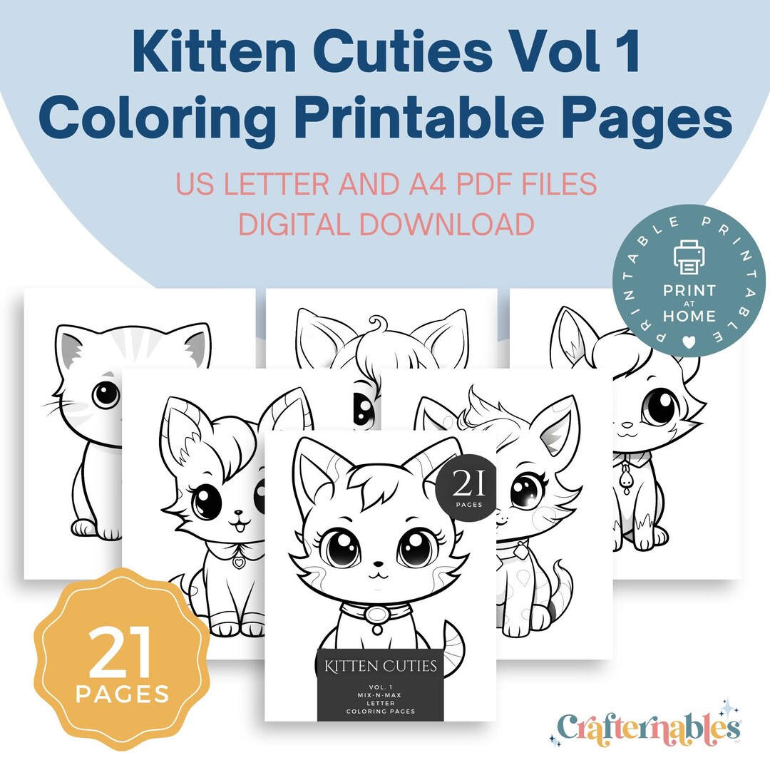 Extra Cute Kittens Coloring Pages Volume 1 Digital Download Set ...