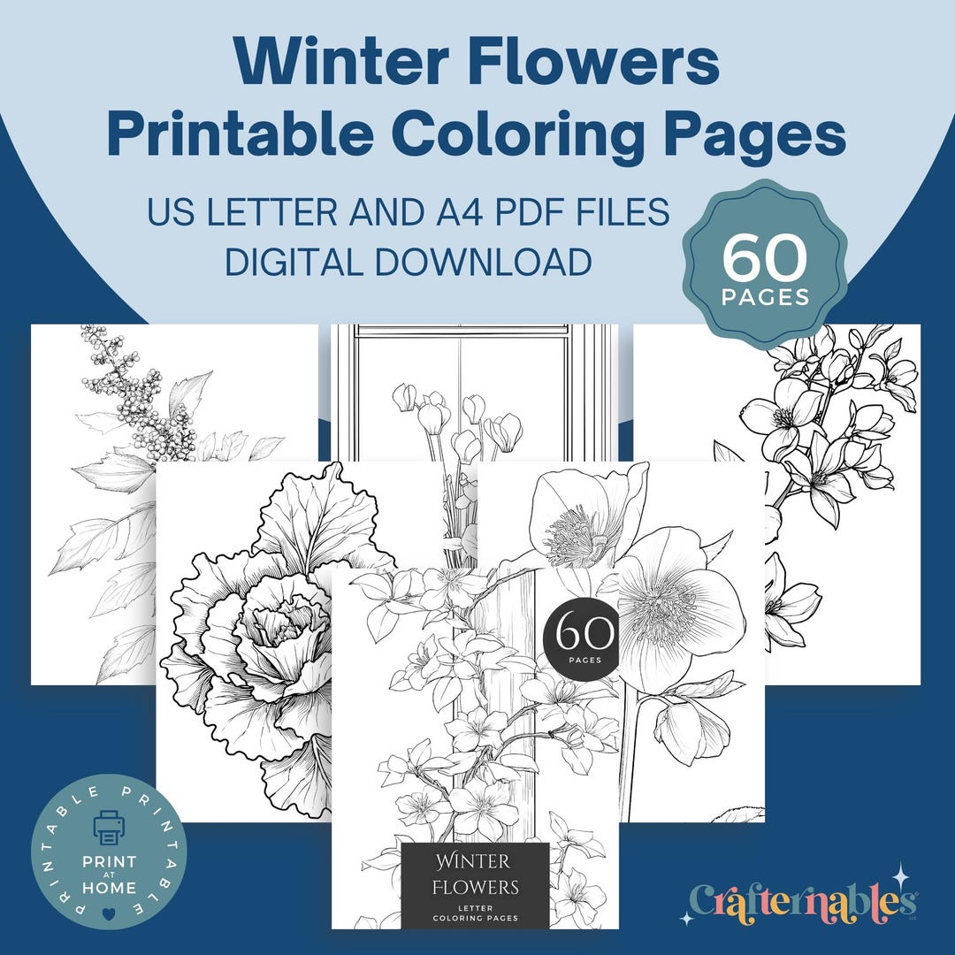 60 Winter Flowers Coloring Pages | Printable Botanical Art for Adults ...