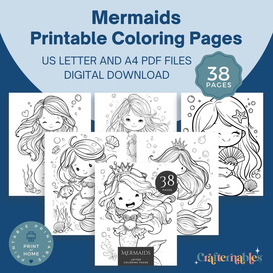 Magical Mermaids Coloring Pages | Printable Art for Kids & Adults ...