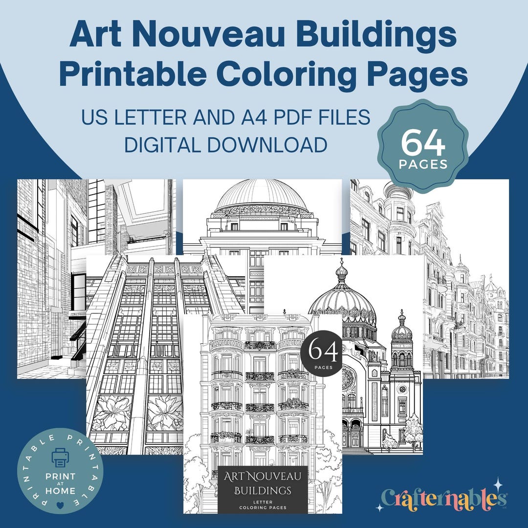 Art Nouveau Buildings Coloring Pages | Printable Historic Architecture ...