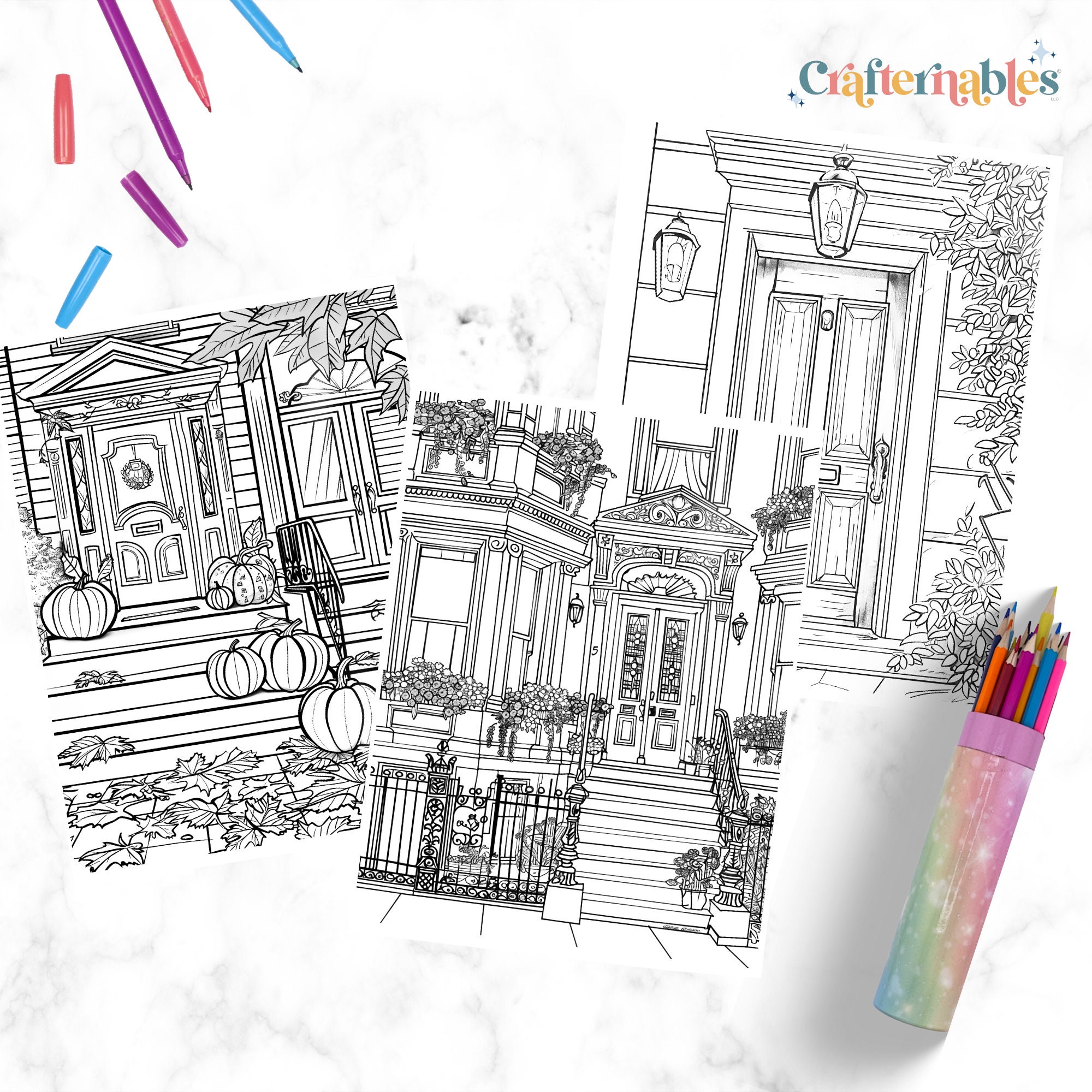 Brownstone Bliss: 19 Luxury Coloring Pages for Architecture Lovers ...
