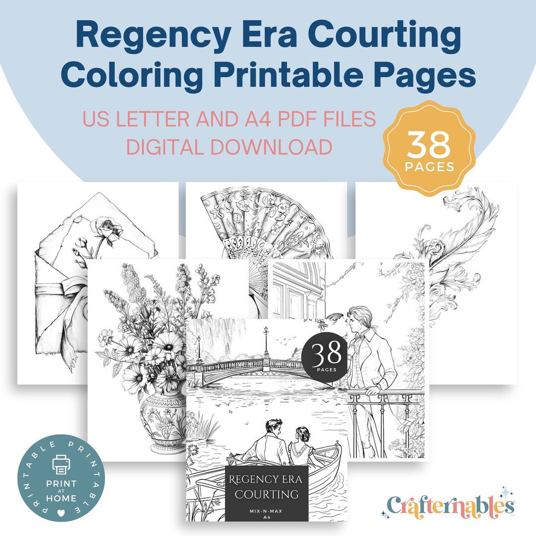38 Regency Era Courtship Coloring Pages for Adults - Relaxing Instant ...