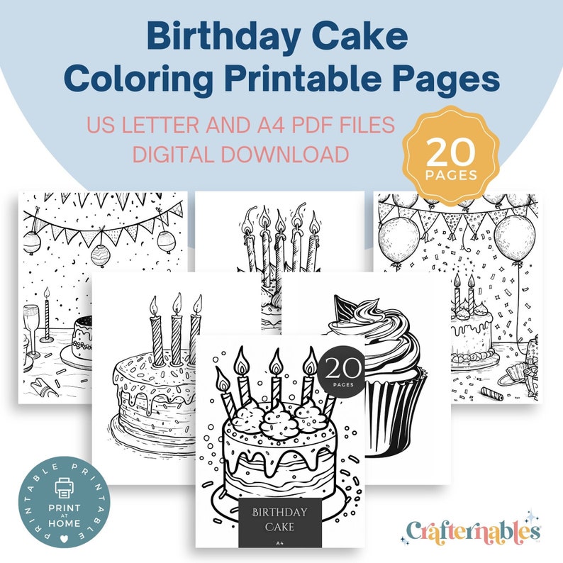 Celebrate Birthdays 20 Cake & Cupcake Coloring Pages for Kids Activity ...