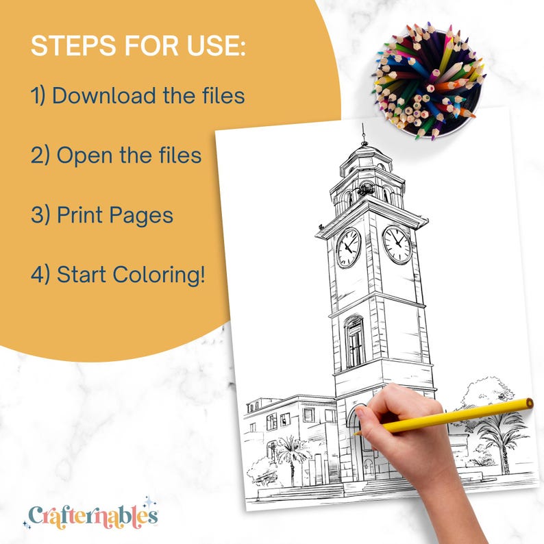 Clock Towers & Town Squares Coloring Pages | Printable Historic ...