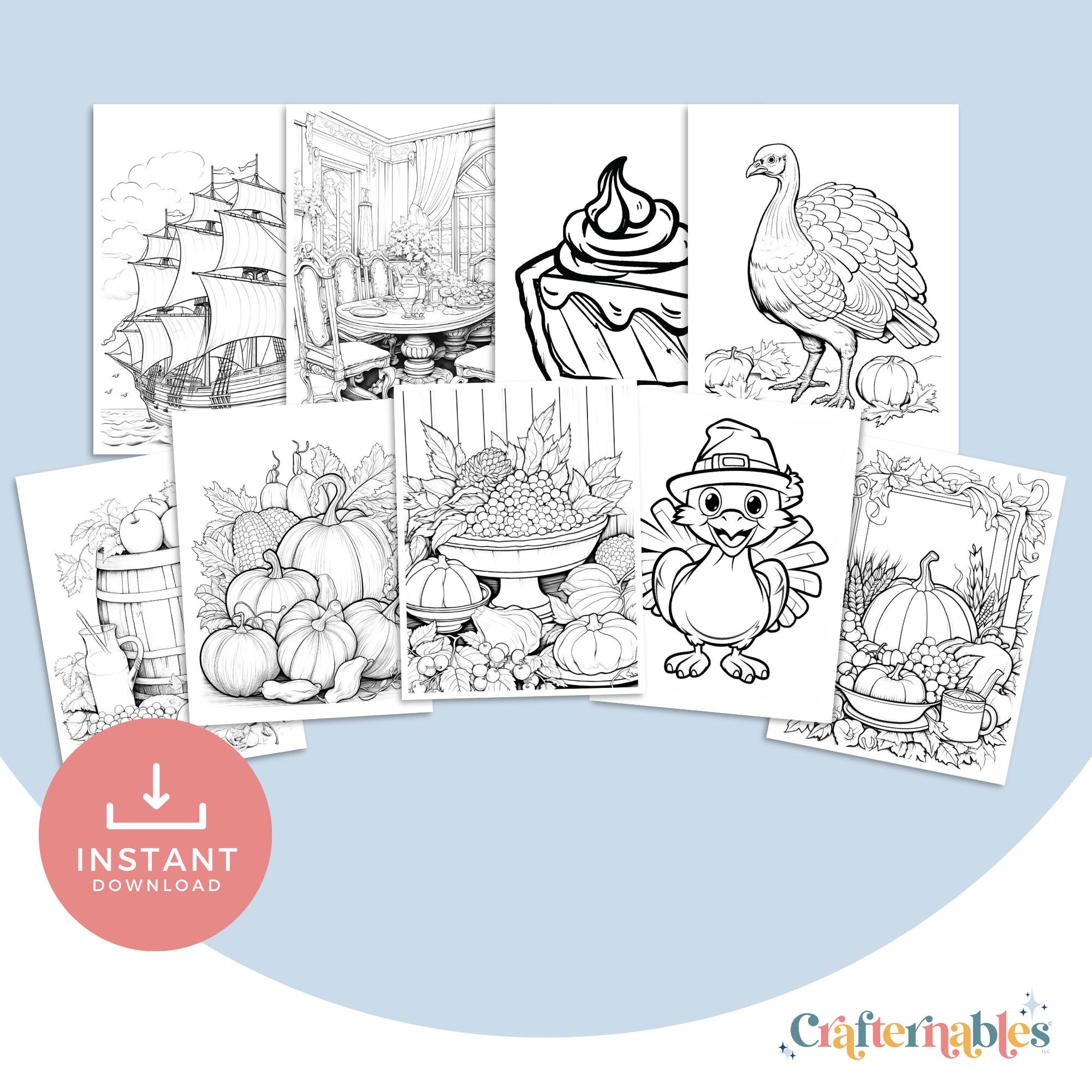 100 Page Gobble & Giggle Thanksgiving Coloring Bundle, Instant Download ...