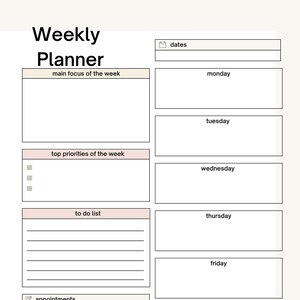 Weekly Planner Downloadable Sheets - Etsy