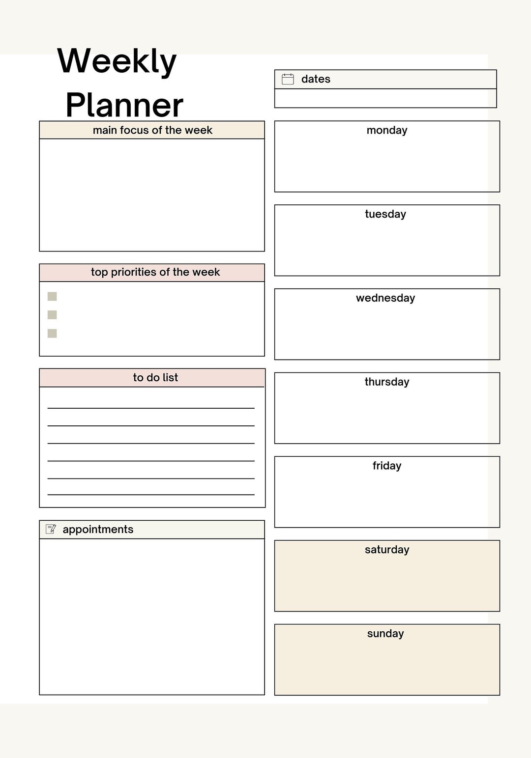 Weekly Planner Downloadable Sheets - Etsy