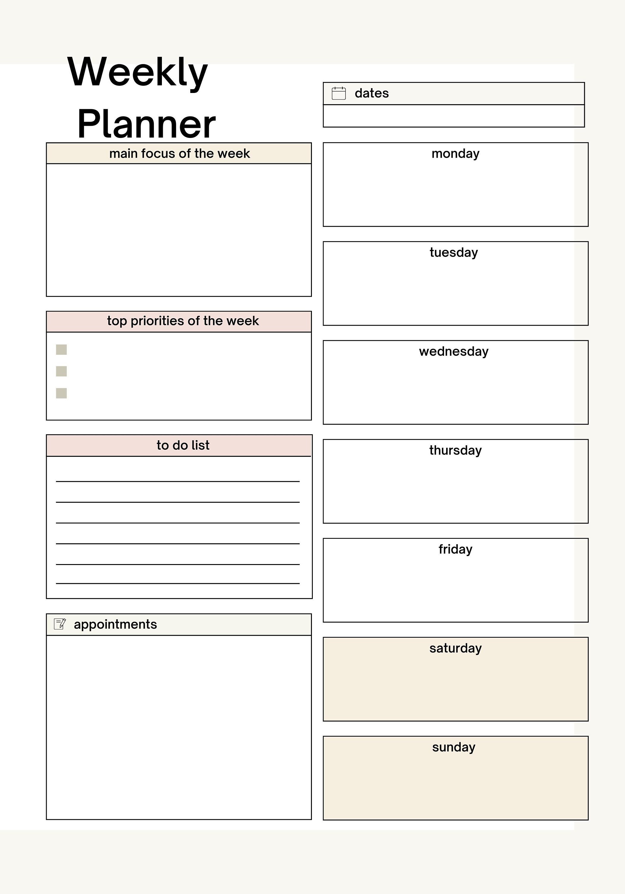 Weekly Planner Downloadable Sheets - Etsy