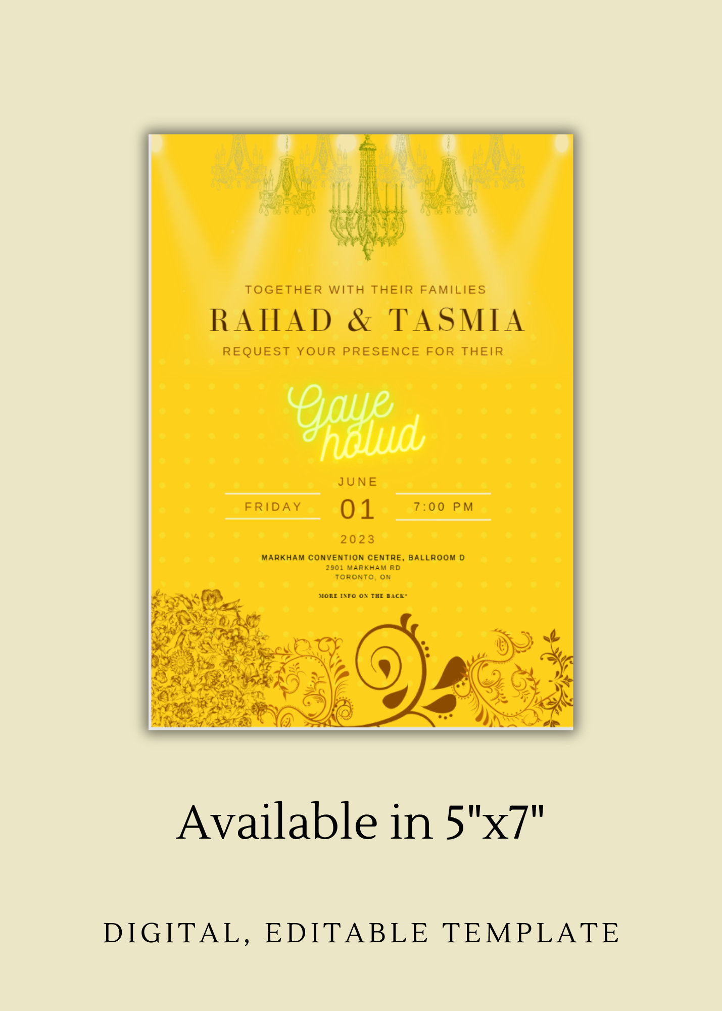 GAYE HOLUD Haldi Mehendi Wedding Invitation, BENGALI South-asian ...