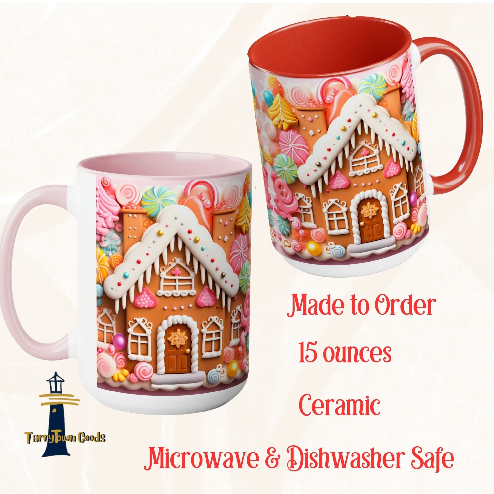 Sweet Gingerbread House Christmas 15oz Mug,coffee,pink and Red Holiday ...
