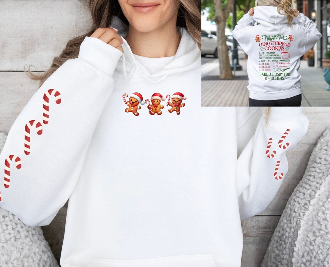 Christmas Hoodie Gingerbread Man Sweater Xmas Baking Hoodie Candy Cane ...