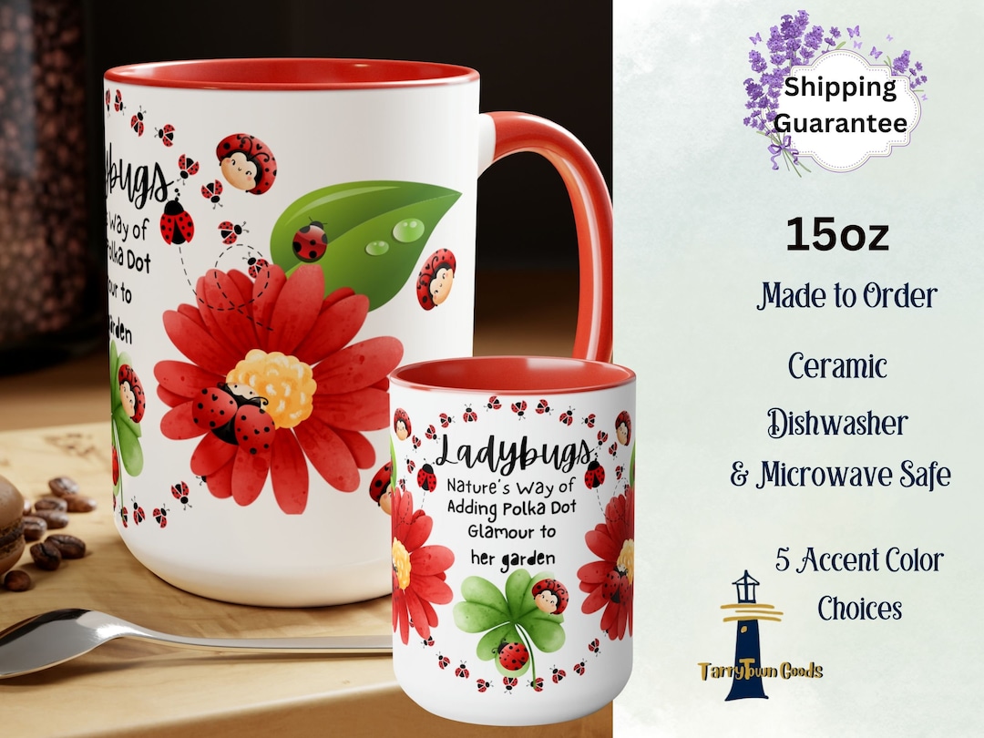 Cute Ladybug Mug, Two-tone Coffee Mugs, 15oz Ceramic Cup, Fun Ladybugs ...