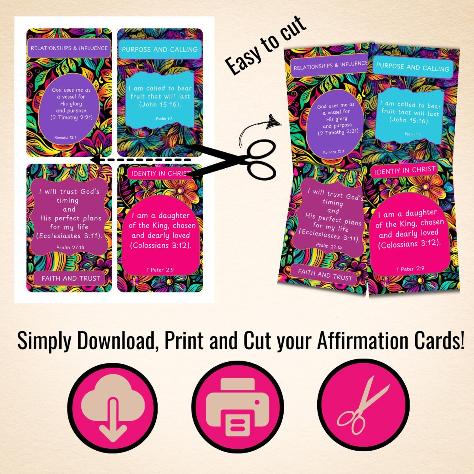 Printable Scripture Cards Gods Promises Bible Verse Encouraging Daily ...