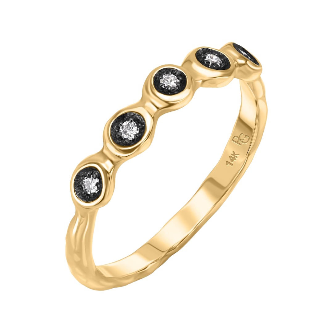 14K Yellow Gold Black Oxidized Diamond Ring With 0.05 TCW, Elegant ...