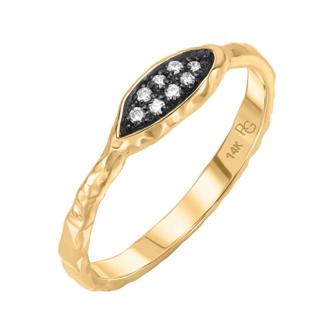 14K Yellow Gold Black Oxidized Diamond Ring With 0.08 TCW, Unique Gold ...