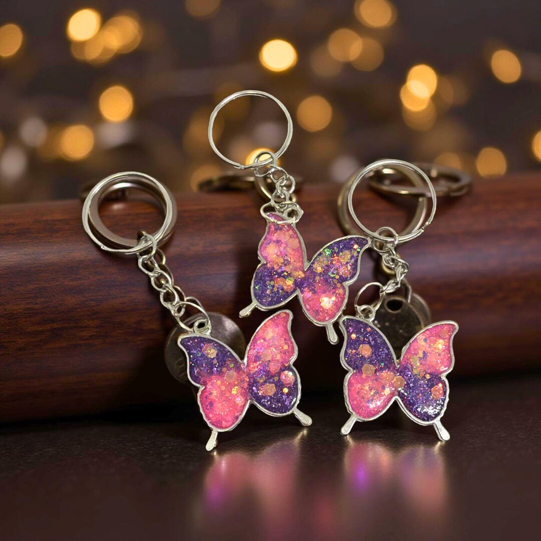 Pink Purple Butterfly Keychain - Etsy