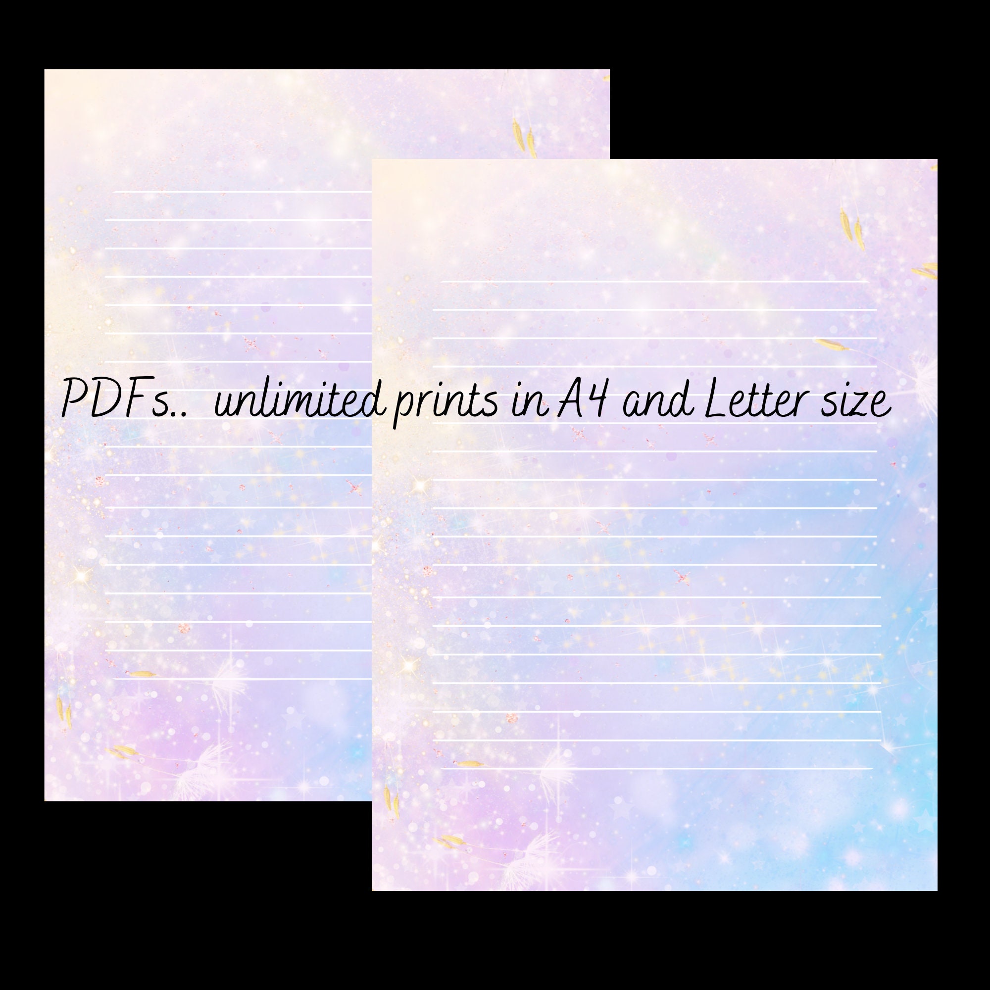 Printable Custom Stationary Set, Unlimited Printing, Purple, Yellow