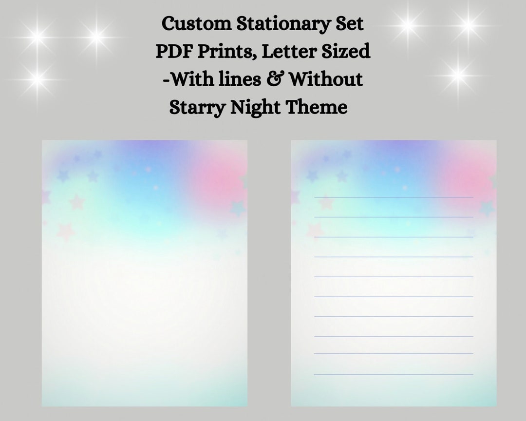 Starry Night Theme Stationary Set, With Lines, Without Lines, Digital ...