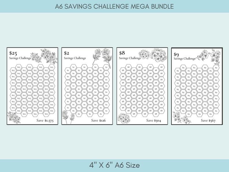 Savings Challenge Printable | Savings Challenge Bundle | A6 Sized Mini ...