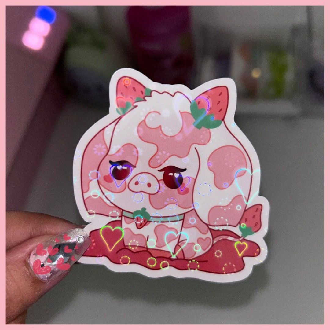 Strawberry Cow Sticker Kawaii Sticker Strawberry Sticker - Etsy