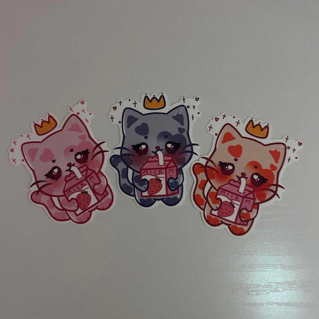 Kawaii Cat Sticker Kawaii Pink Cat Sticker Kawaii Orange - Etsy
