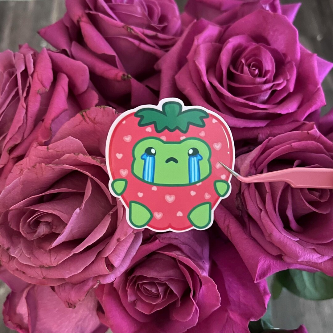 Kawaii Strawberry Frog Costume Sticker ~ Kawaii Crying Frog ~ Frog With ...